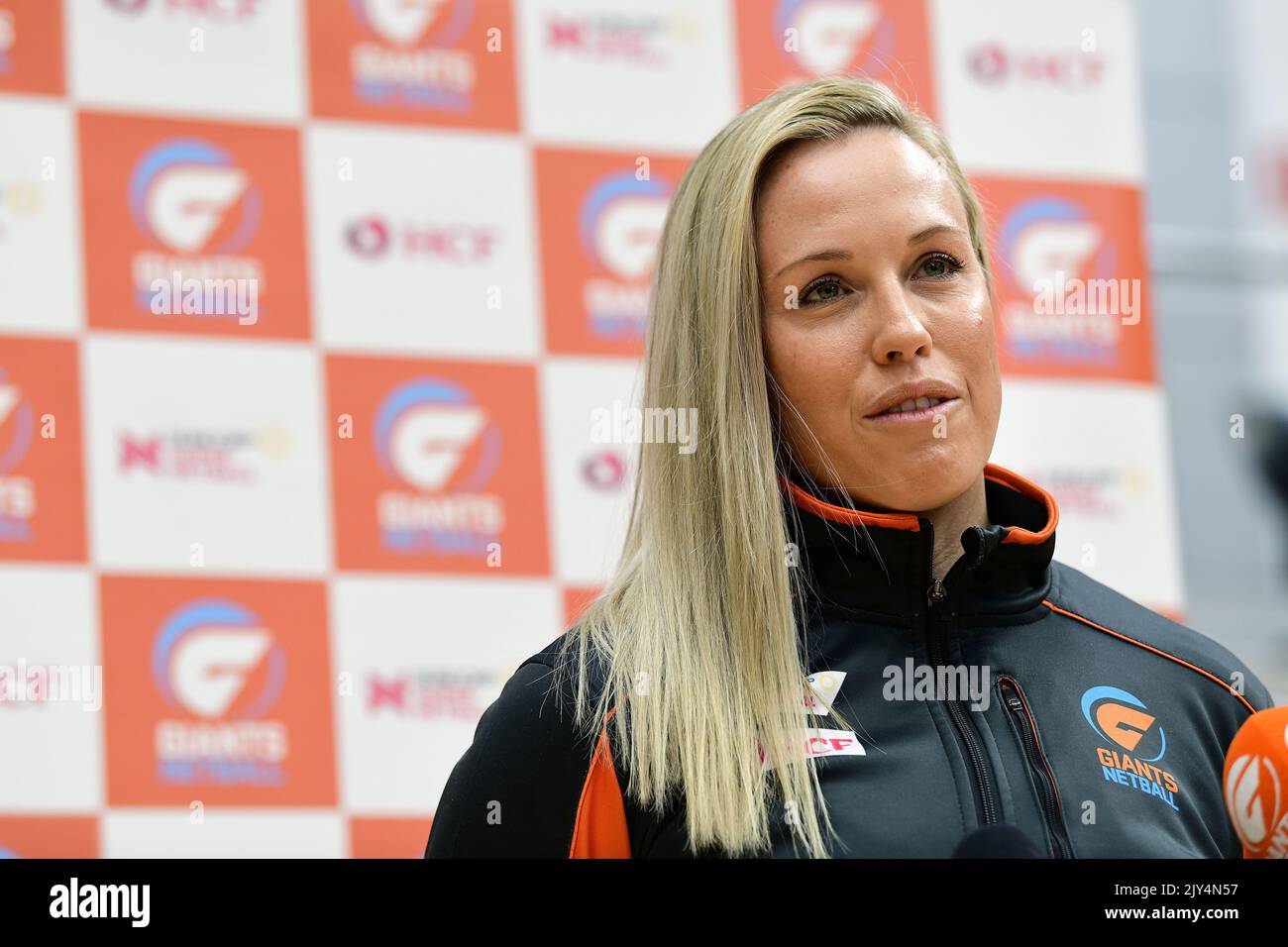 Giants Super Netball captain Kim Green speaks to the media during a ...