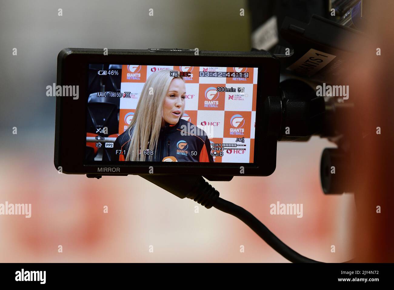 Giants Super Netball captain Kim Green speaks to the media during a ...