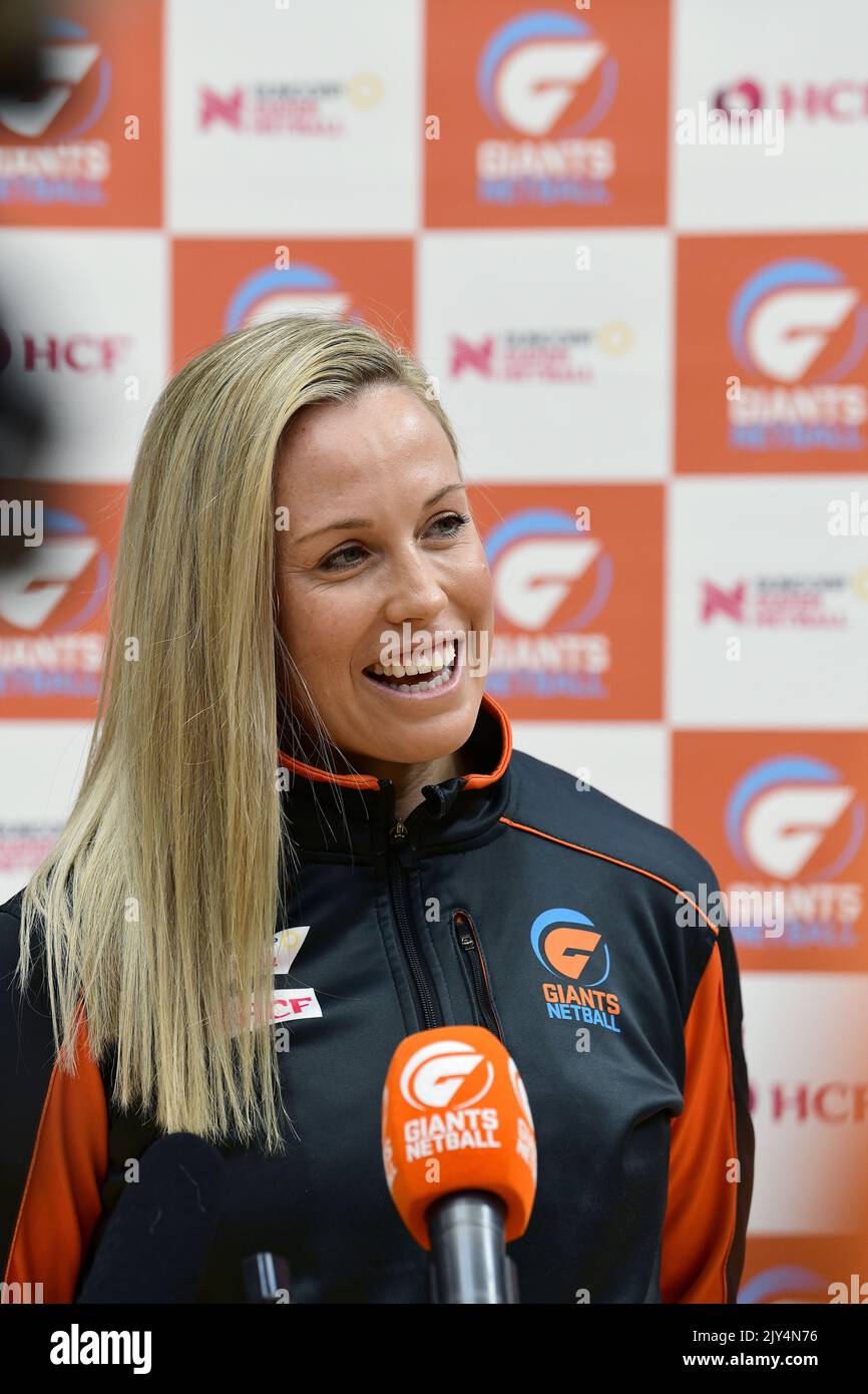 Giants Super Netball captain Kim Green speaks to the media during a ...