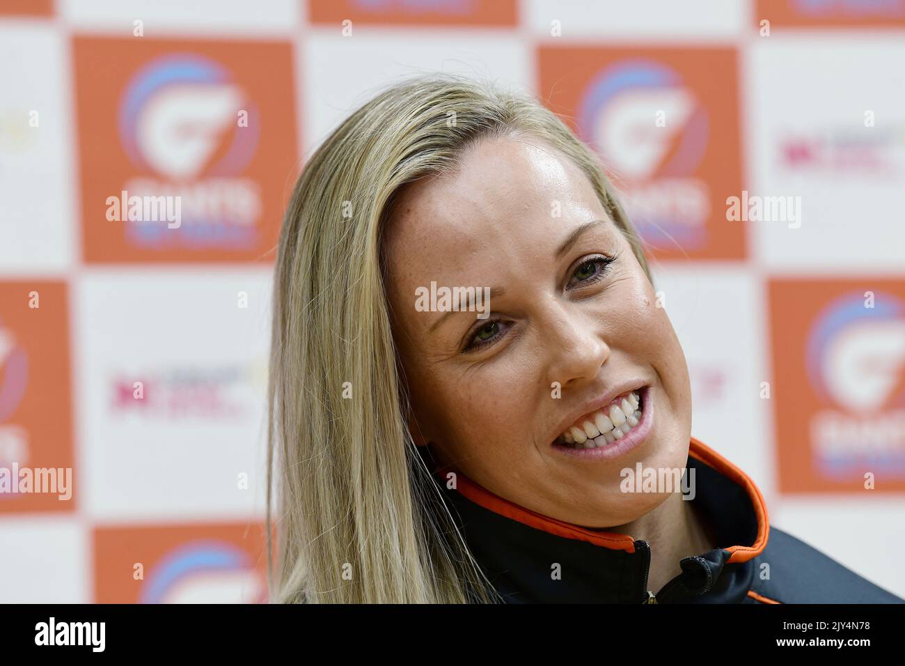 Giants Super Netball captain Kim Green speaks to the media during a ...