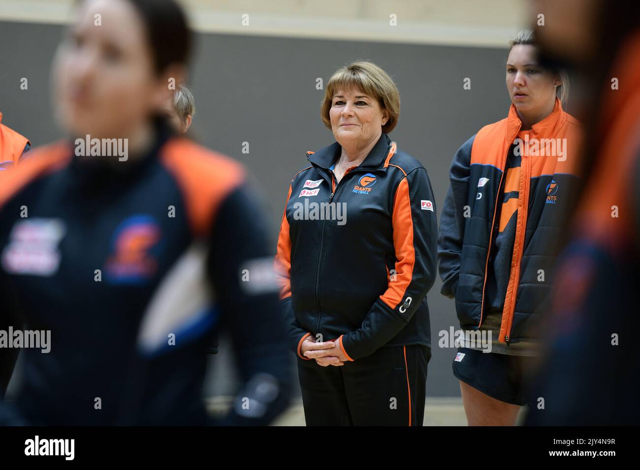 Giants Super Netball head coach Julie Fitzgerald (centre) is seen ...