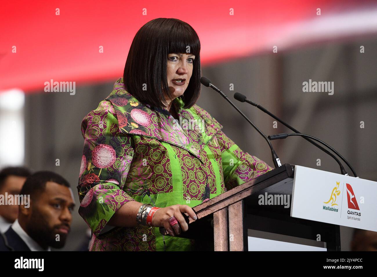 Rugby Australia CEO Raelene Castle addresses guests at the announcement ...