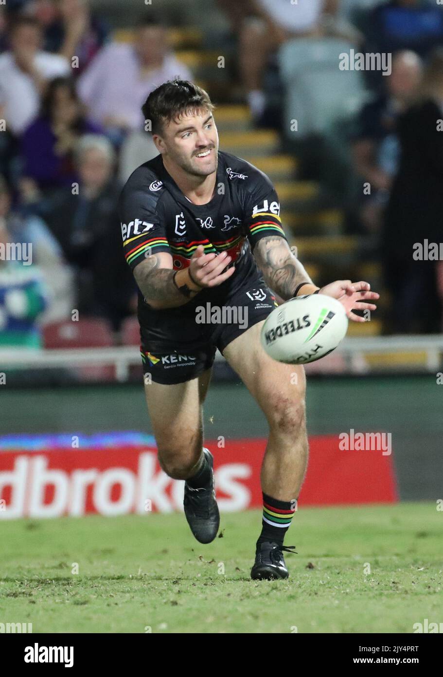 Wayde Egan of the Panthers gets a pass away during the Round 23 NRL ...
