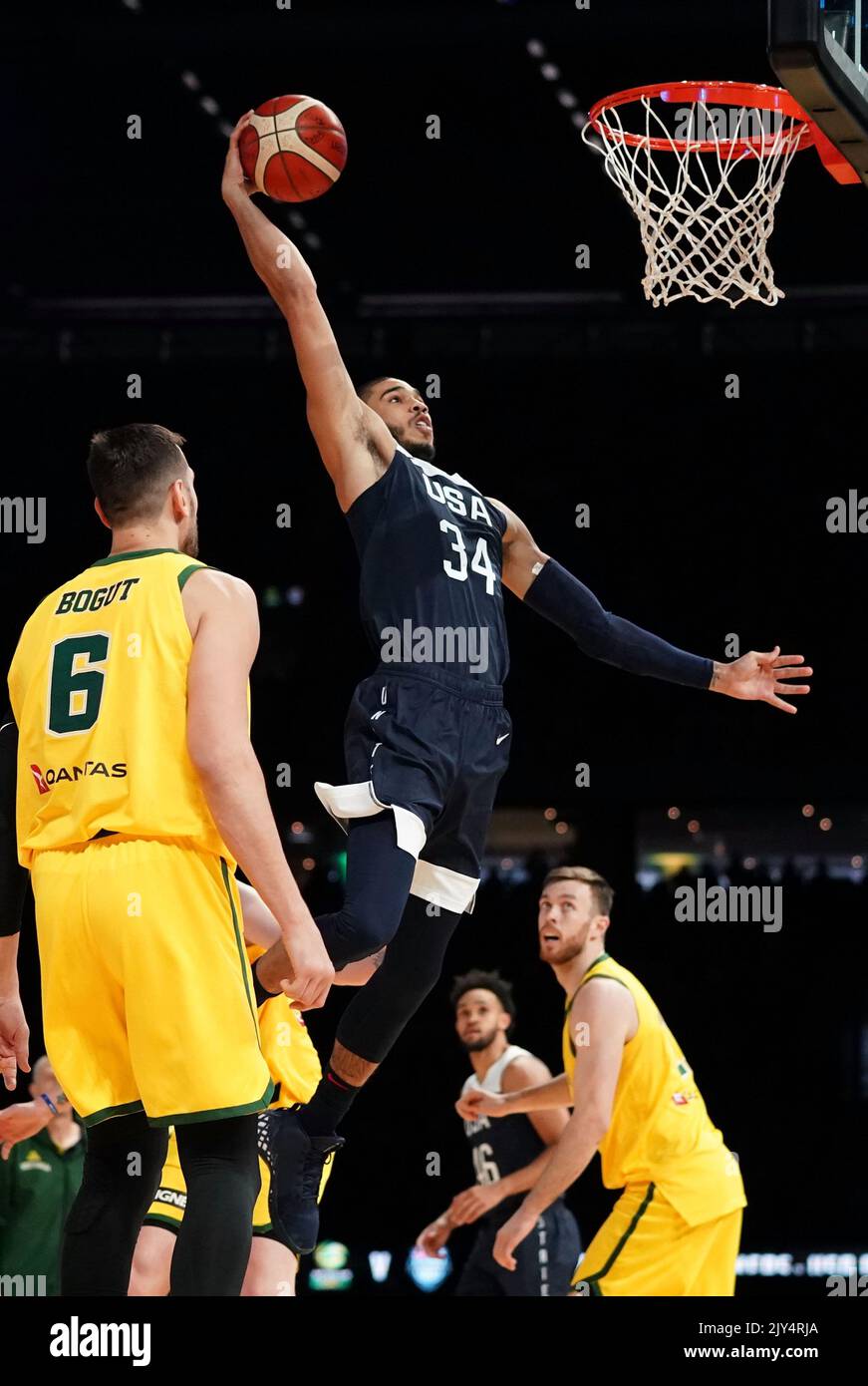 Jayson Tatum of the USA dunks the ball during match 2 of the Pre-FIBA ...