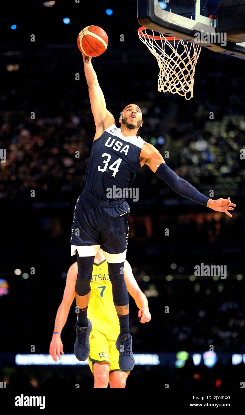 Jayson Tatum of the USA dunks during match 2 of the Pre-FIBA World Cup ...