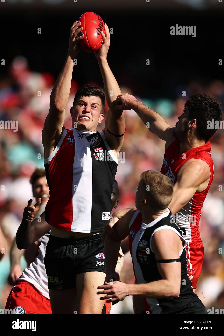 Rowan Marshall of the Saints grabs a mark during the Round 23 AFL match ...