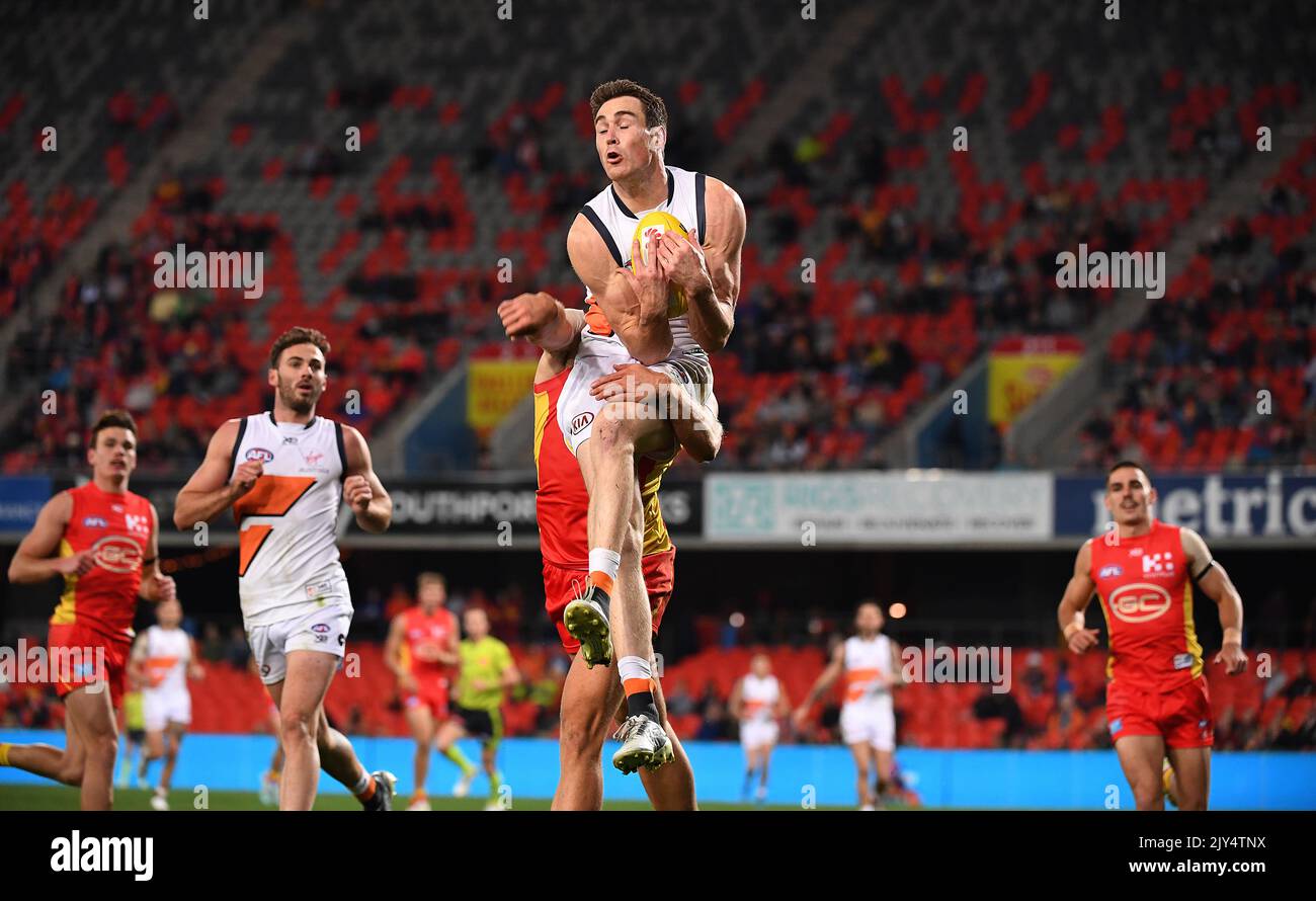 Jeremy Cameron of the Giants takes a mark during the Round 23 AFL match ...