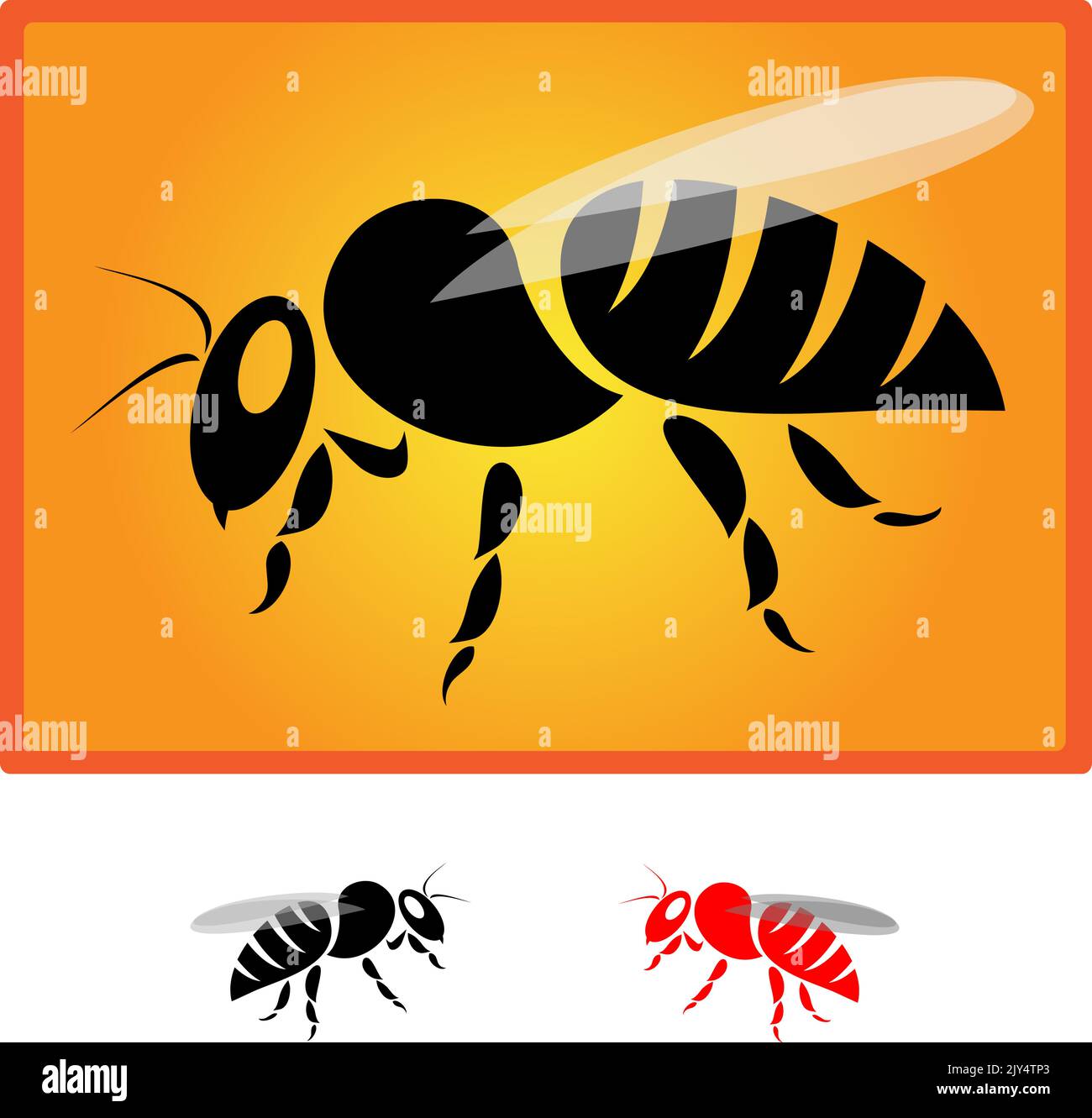 black bee silhouette isolated on orange background - Vector image. Easy ...