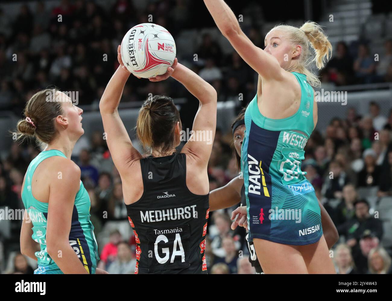 Jo Weston for Vixens goes up against Natalie Medhurst for the Magpies ...
