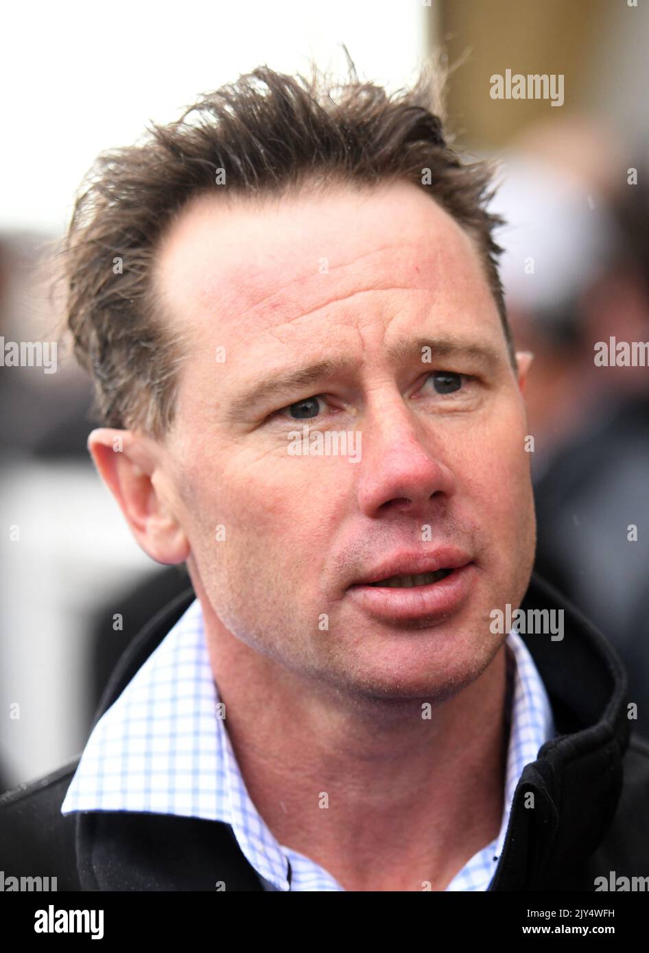 Trainer Patrick Payne is seen after Aaron Kuru rode Tallyho Twinkletoe ...
