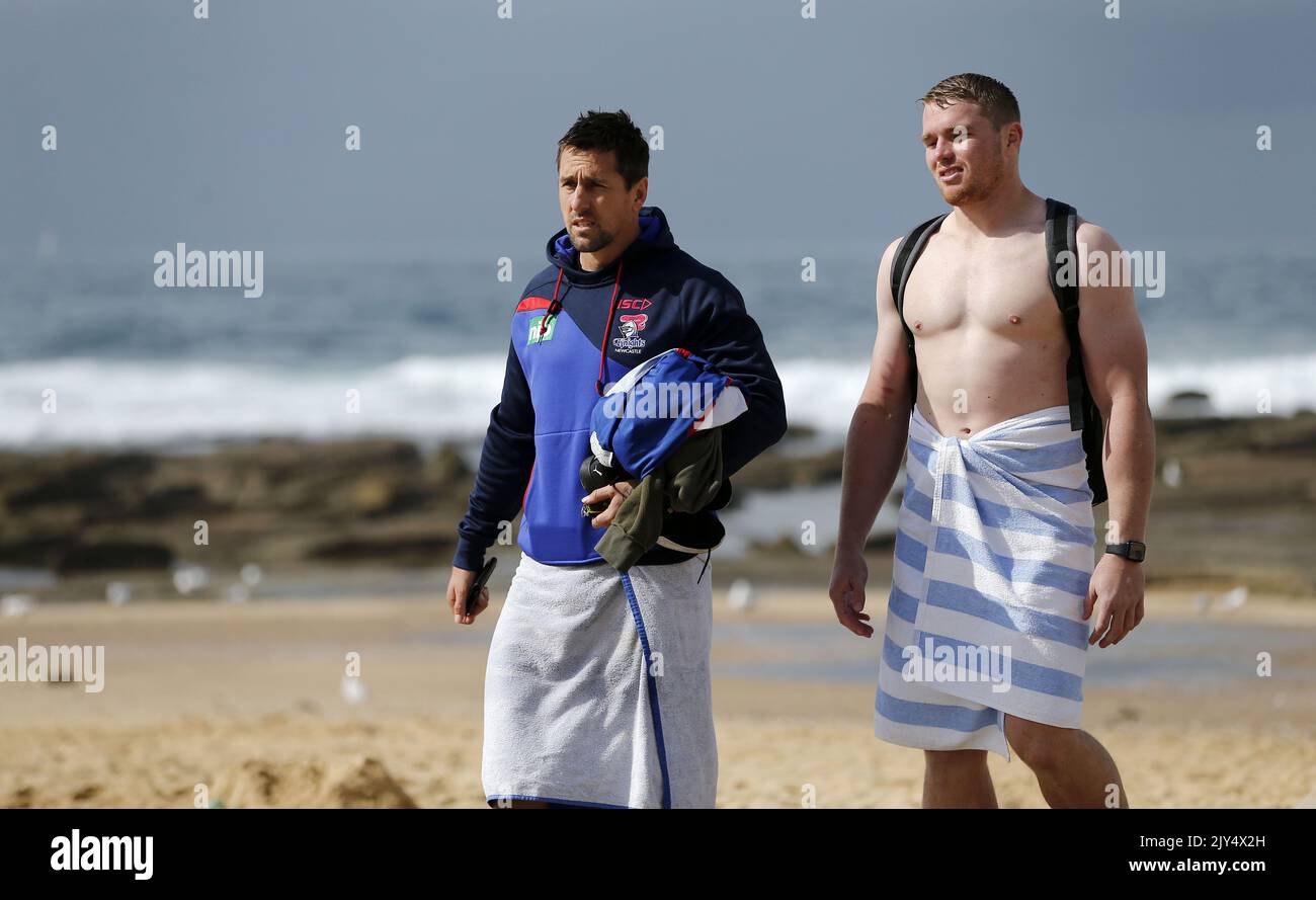 Knights players Mitchell Pearce and Mitchell Barnett at the Knights ...
