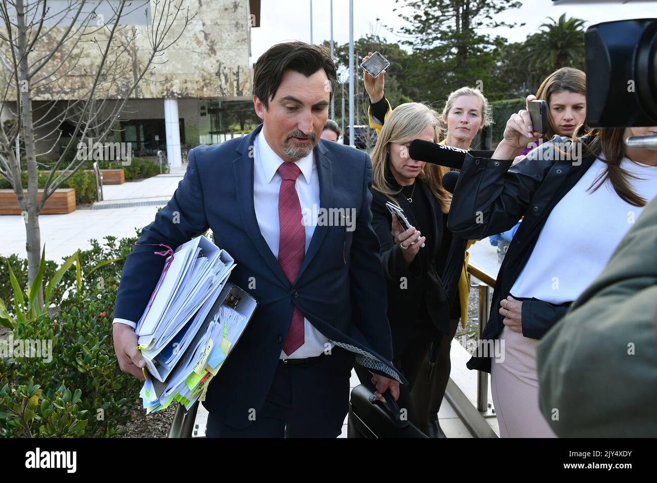 Peter O'Brien, lawyer for Bill Spedding, speaks to the media as he leaves the Inquest into the ...