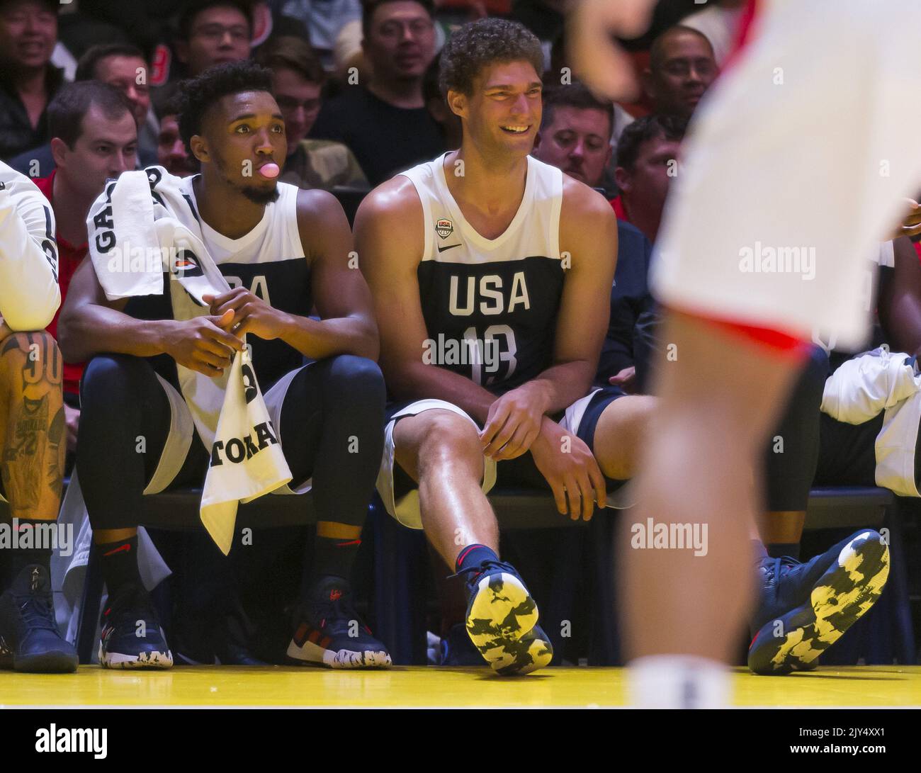 Donovan Mitchell and Brook Lopez of the USA during the Pre-FIBA World ...
