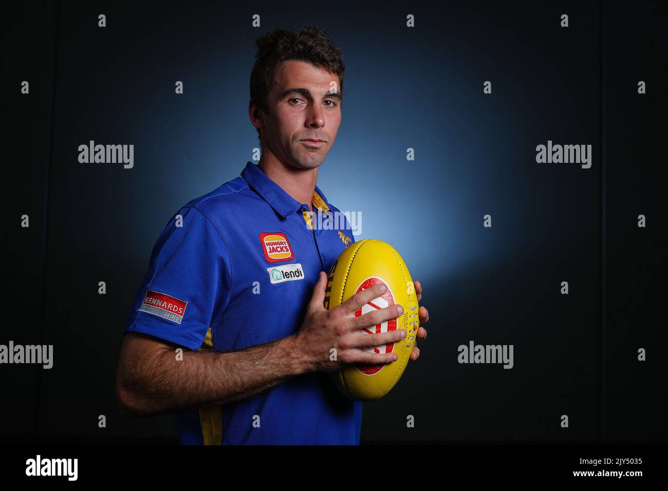 Jamie Cripps poses for a photograph during a West Coast Eagles media ...