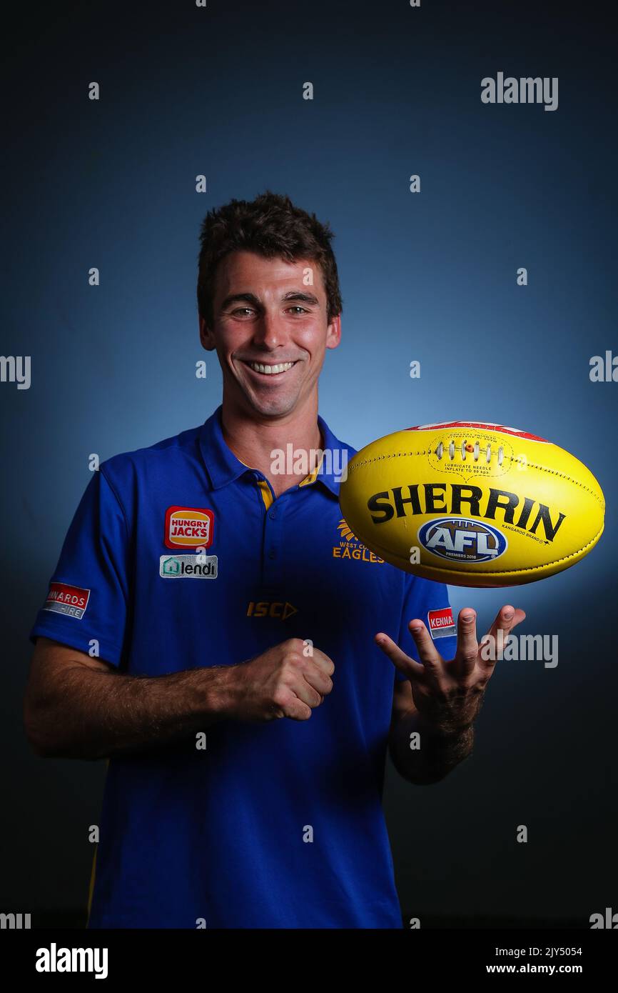 Jamie Cripps poses for a photograph during a West Coast Eagles media ...
