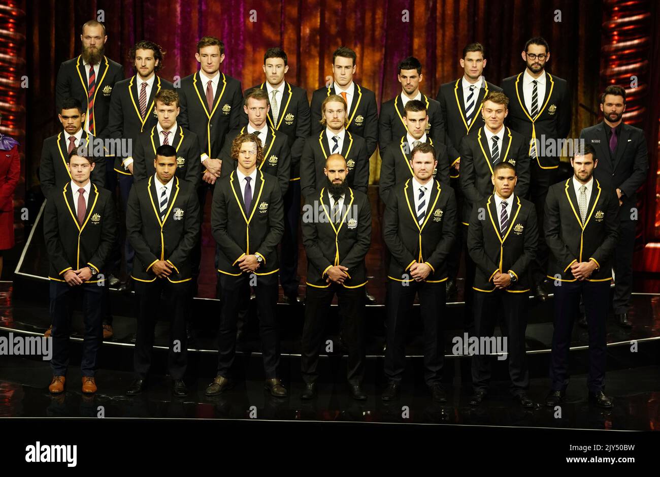 The 2019 Virgin Australia AFL All Australian Team is presented on stage ...