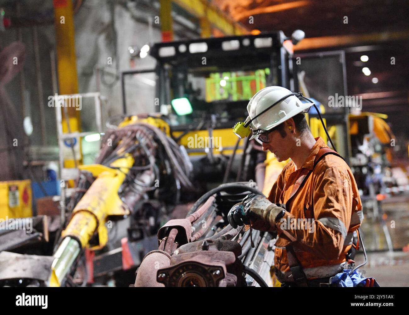 BHP tradesman is seen during a tour of the Olympic Dam mine site in ...