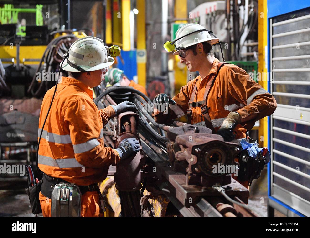 BHP workers are seen during a tour of the Olympic Dam mine site in ...