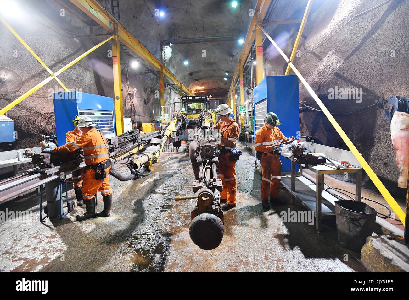 BHP workers are seen during a tour of the Olympic Dam mine site in ...