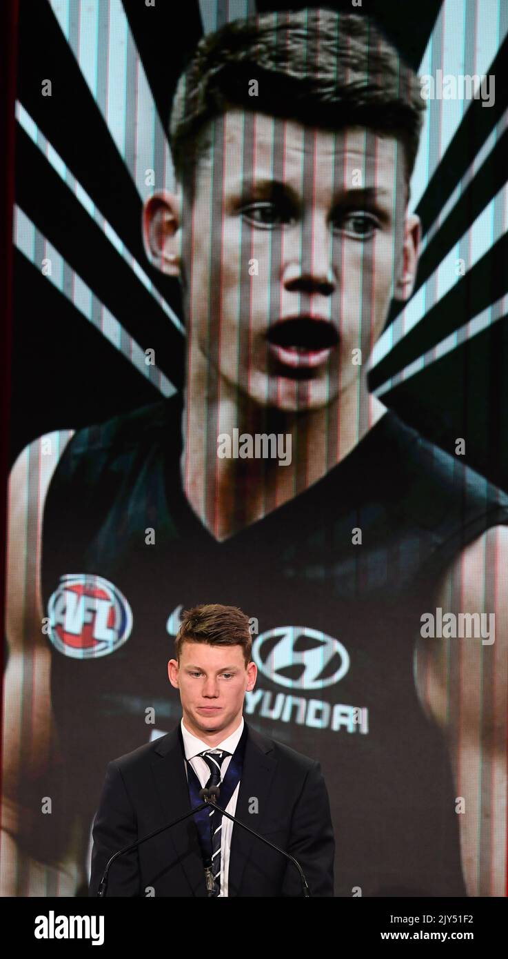 NAB Rising Star Sam Walsh of the Carlton Blues speaks during the AFL ...