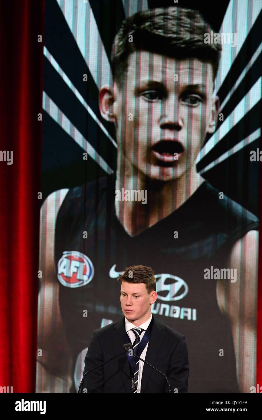 NAB Rising Star Sam Walsh of the Carlton Blues speaks during the AFL ...
