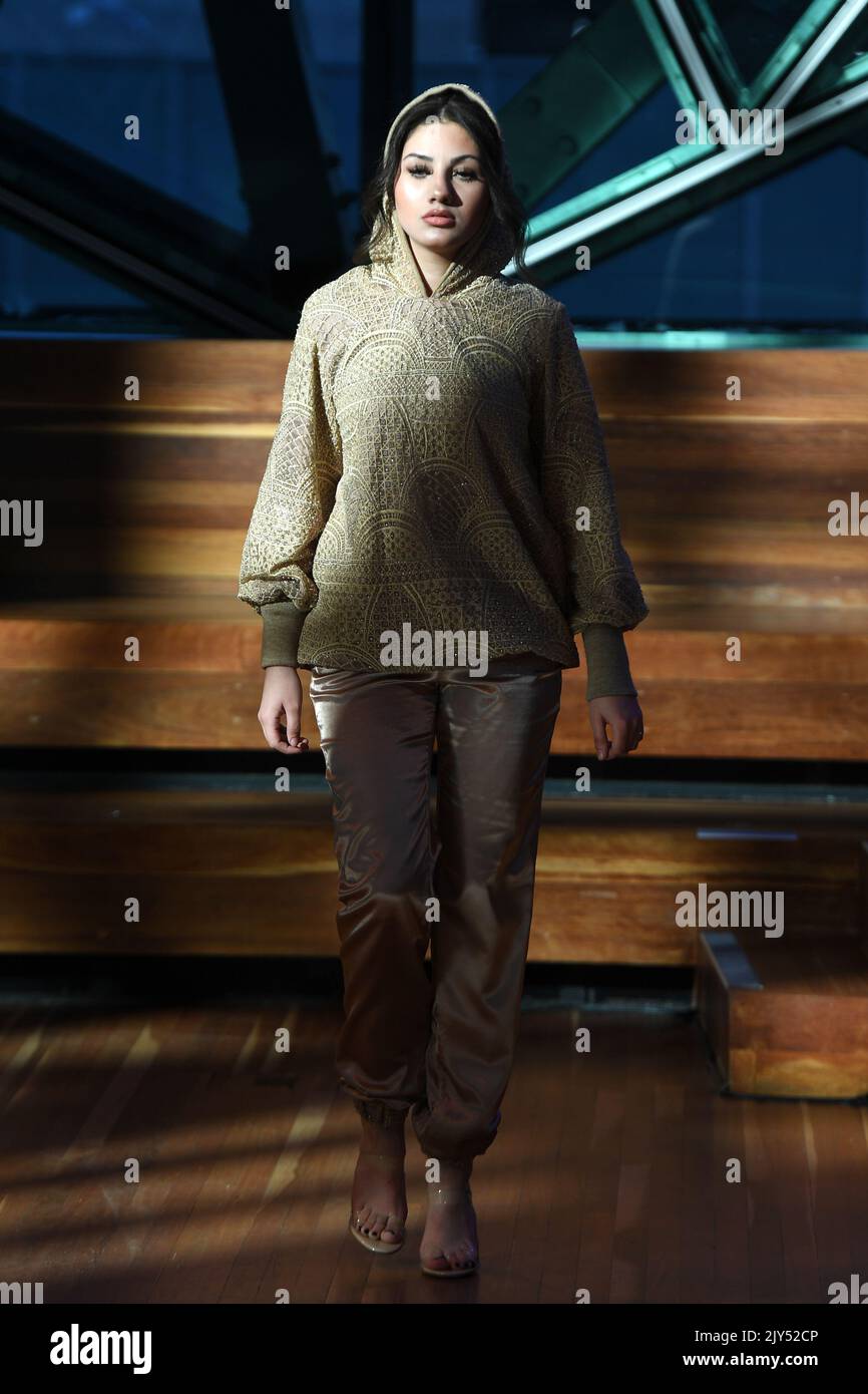 A Model walks the First Modest runway wearing a Yasmin Jay outfit at ...