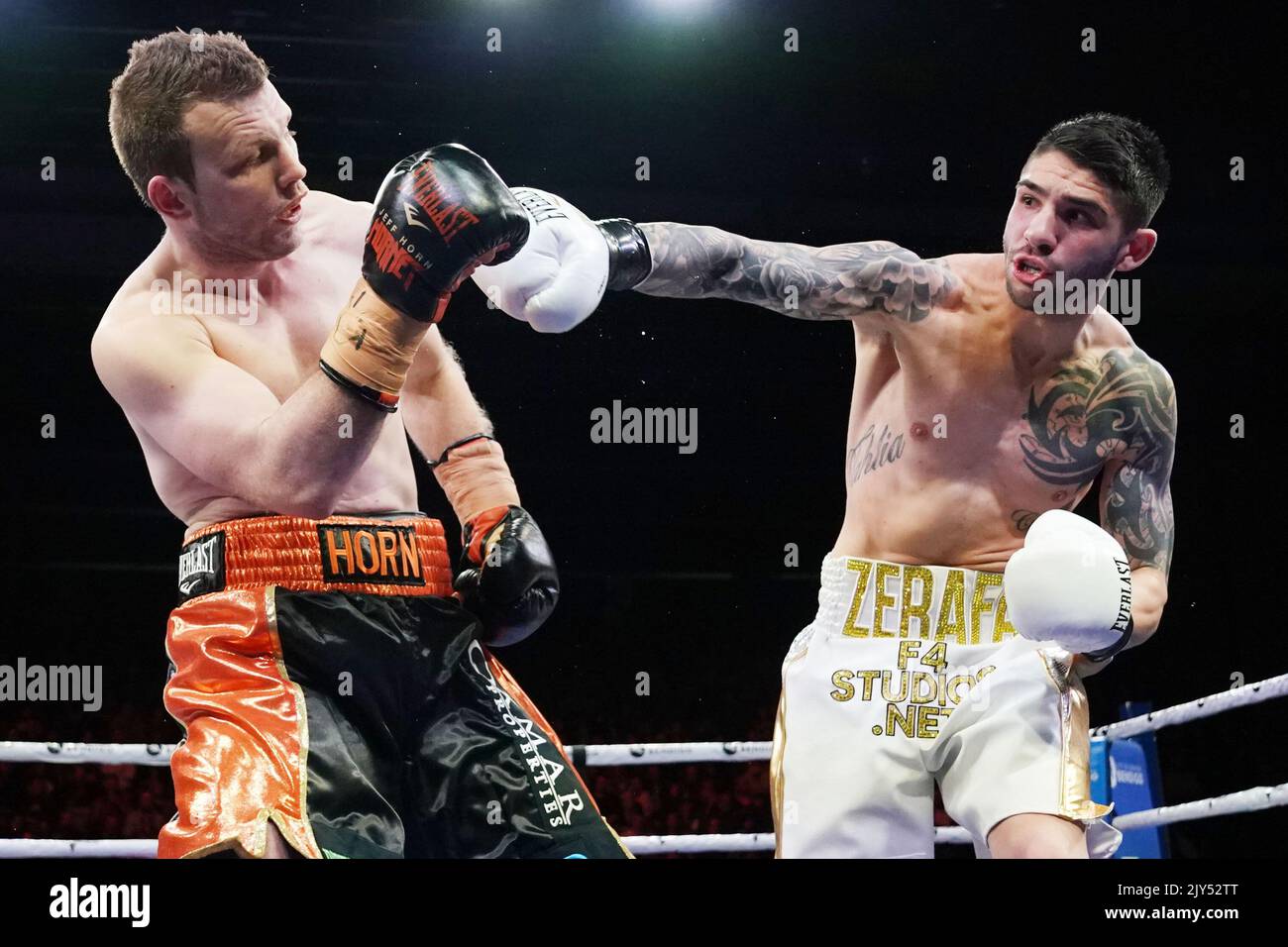 Australian boxers Jeff Horn and Michael Zerafa compete during the ...