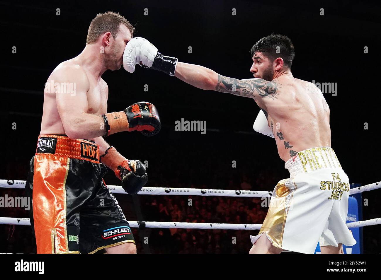 Australian boxers Jeff Horn and Michael Zerafa compete during the ...