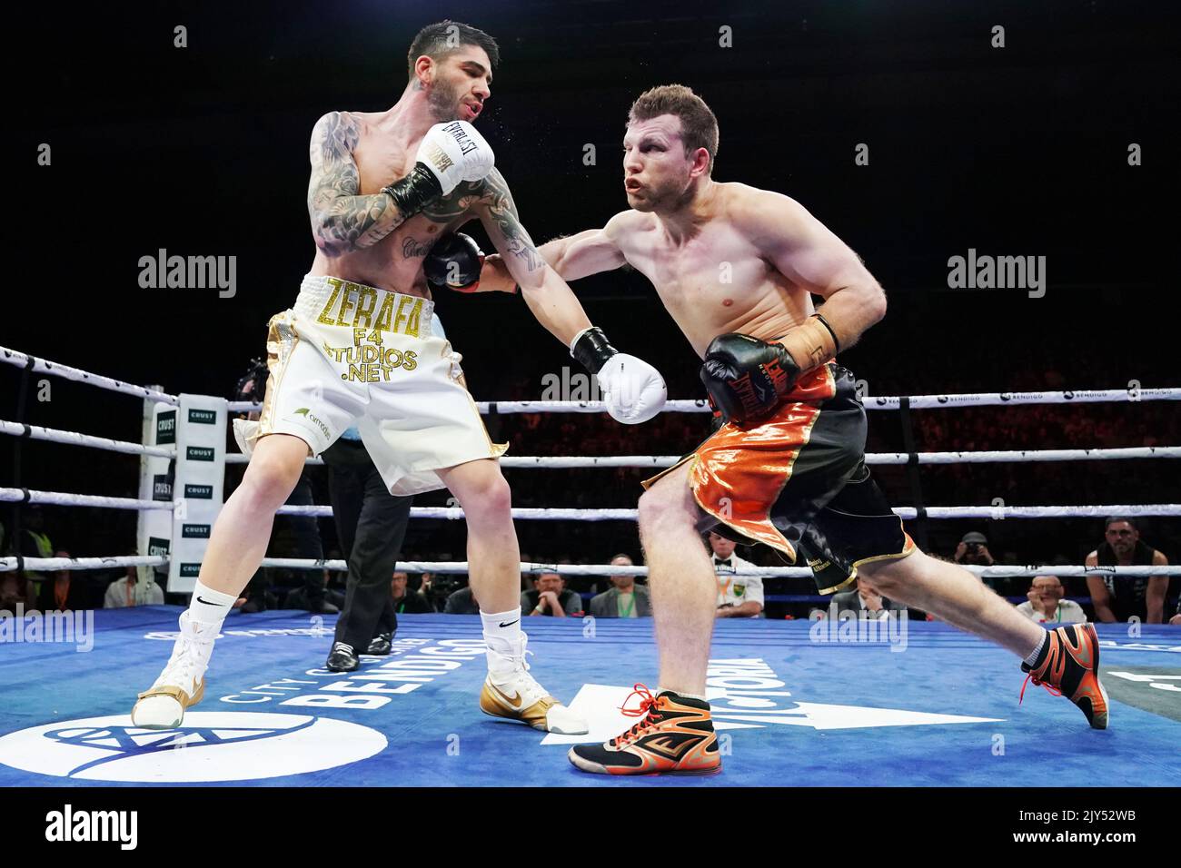 Australian boxers Jeff Horn and Michael Zerafa compete during the ...