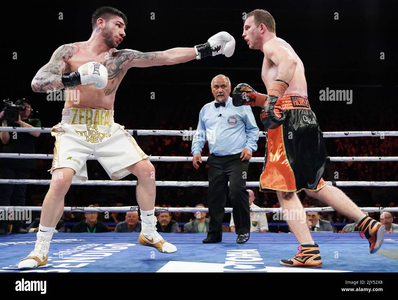 Australian boxers Jeff Horn (Right) and Michael Zerafa compete during ...