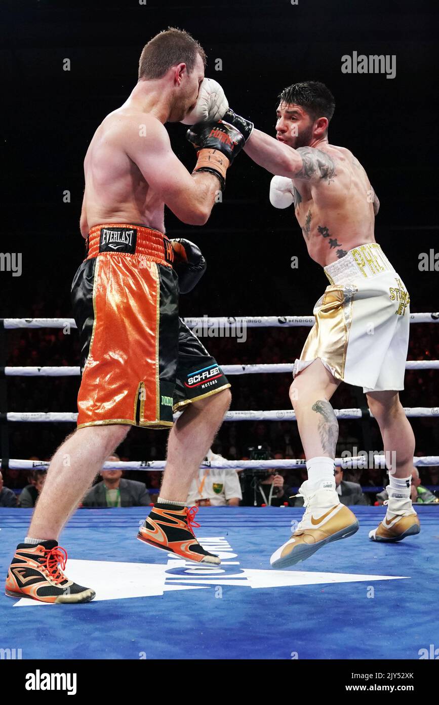Australian boxers Jeff Horn and Michael Zerafa (Right) compete during ...
