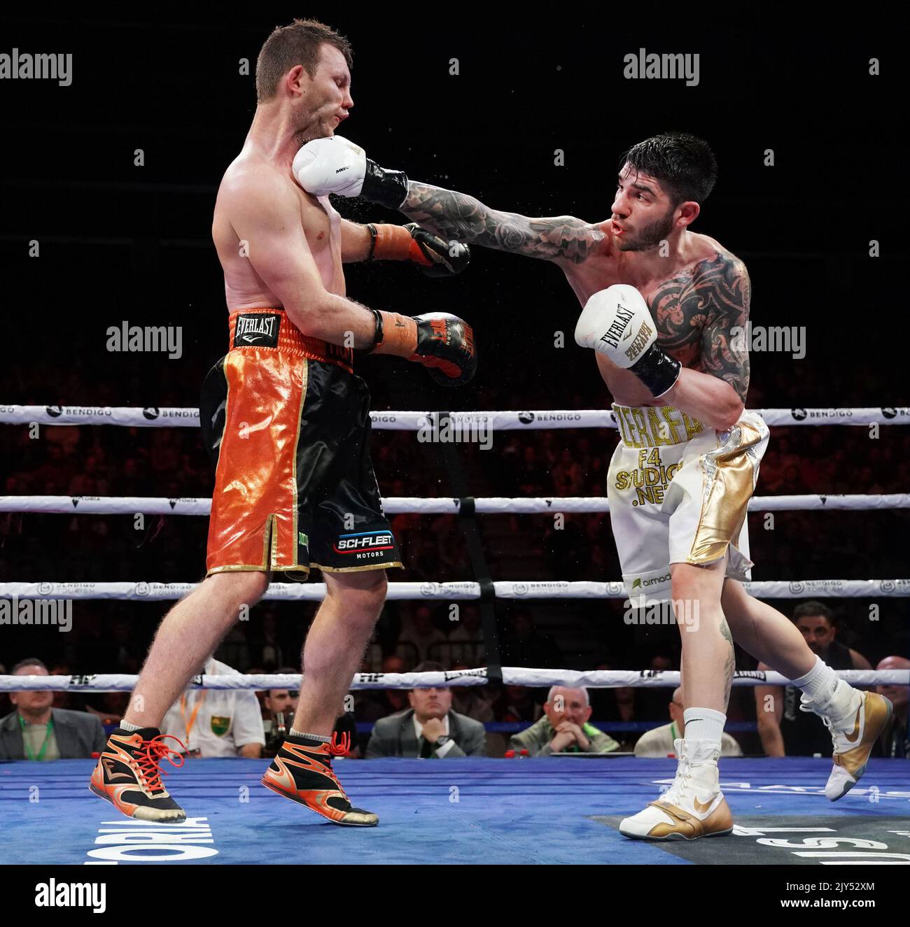 Australian boxers Jeff Horn and Michael Zerafa compete during the ...