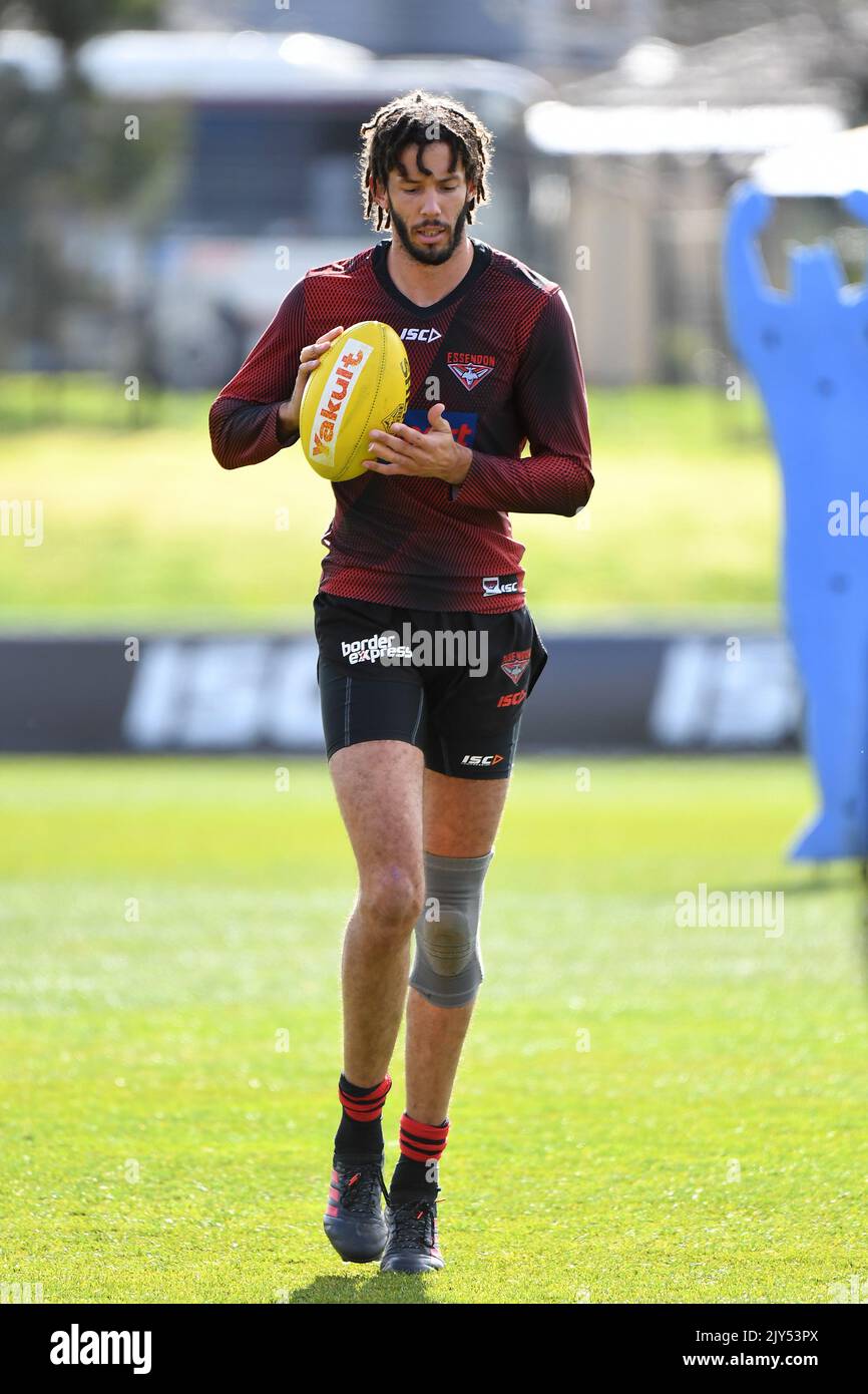 Zac Clarke participates in light training during the Bombers training ...
