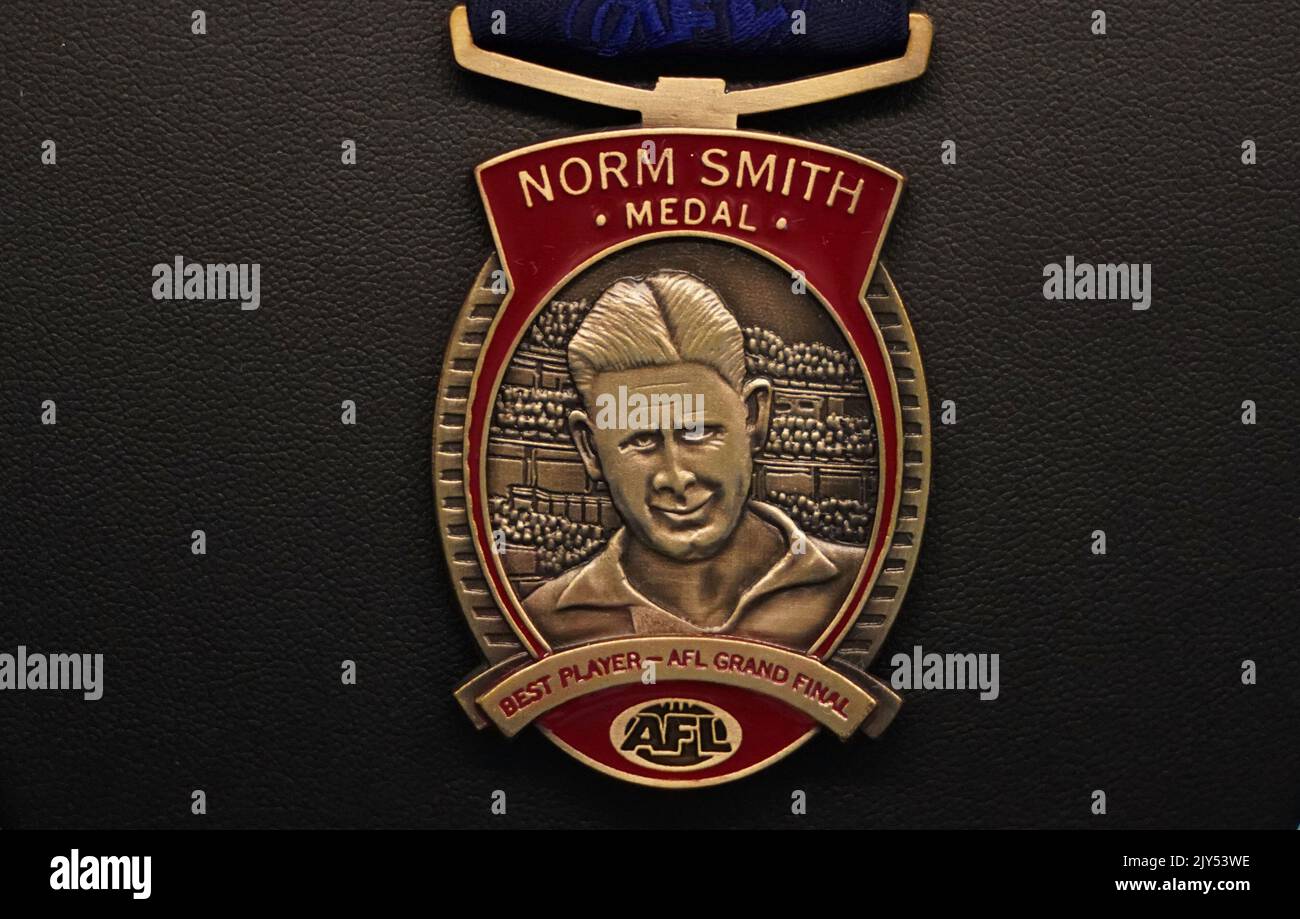 The Norm Smith Medal sits on display during the 2019 Toyota AFL Finals ...