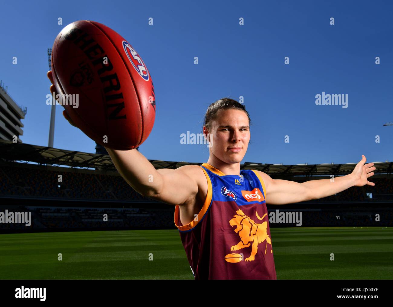 Brisbane Lions player Eric Hipwood is seen posing for a photograph ...