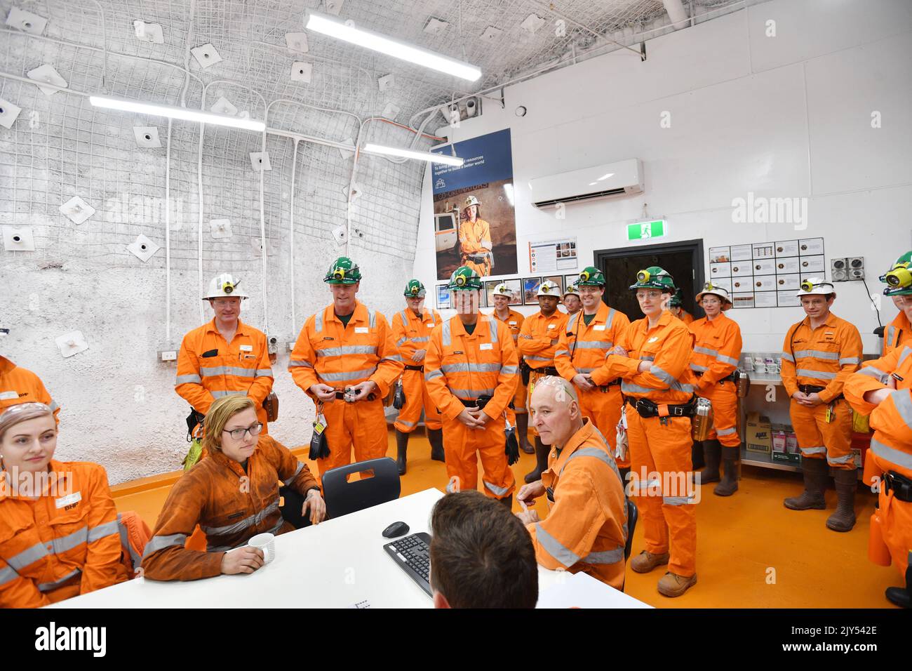 FILE - South Australian Premier Steven Marshall is seen with BHP staff ...