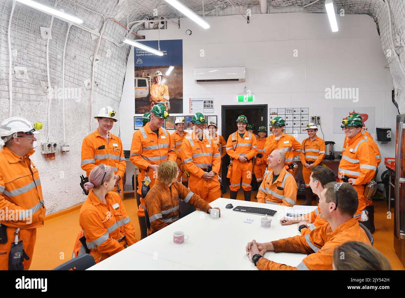 FILE - South Australian Premier Steven Marshall is seen with BHP staff ...