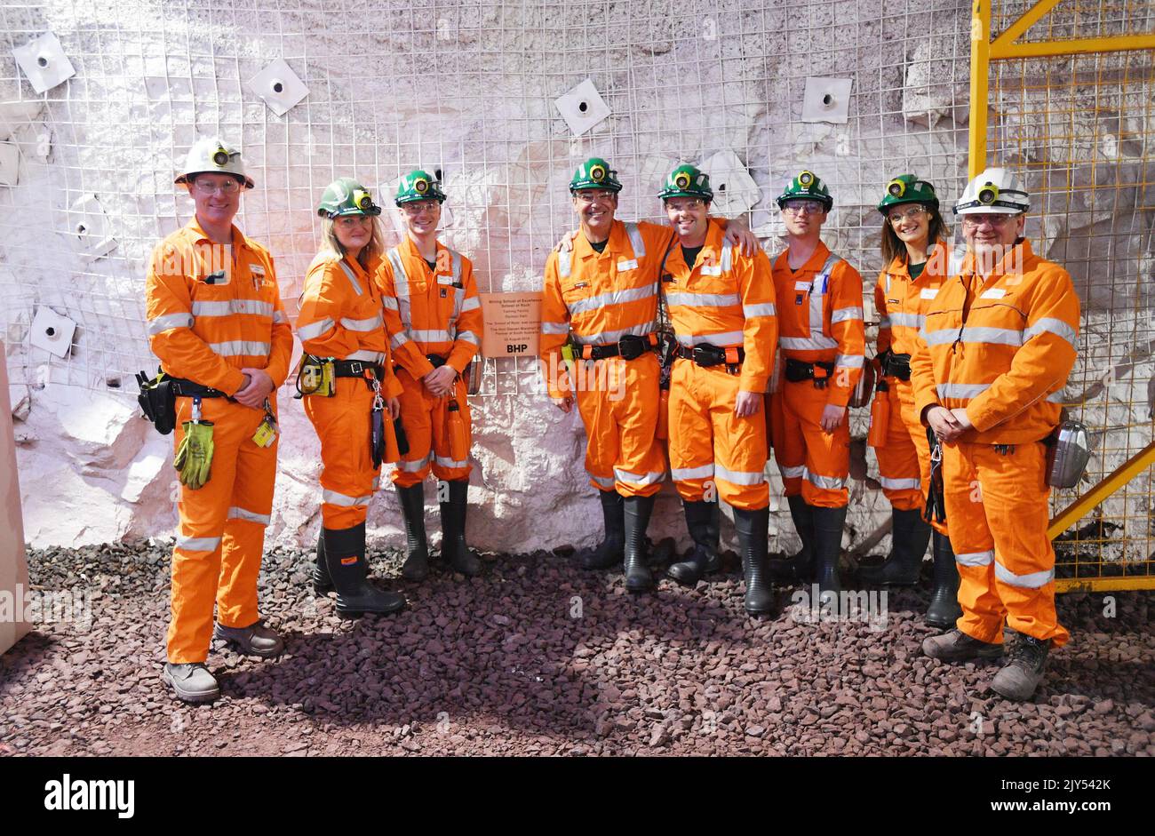 FILE - South Australian Premier Steven Marshall is seen with BHP staff ...