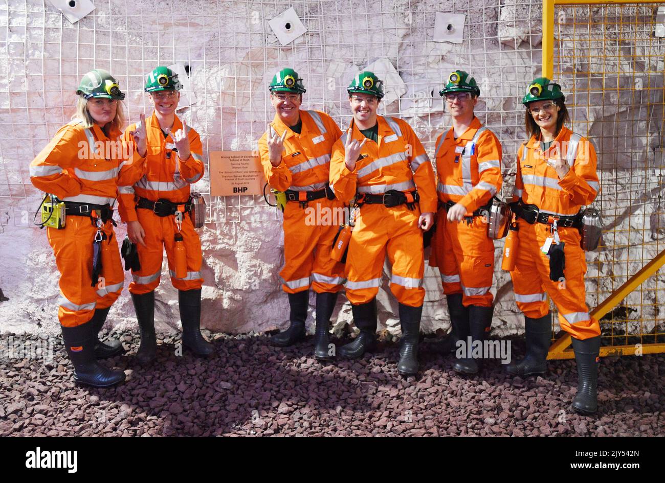 FILE - South Australian Premier Steven Marshall is seen with BHP staff ...