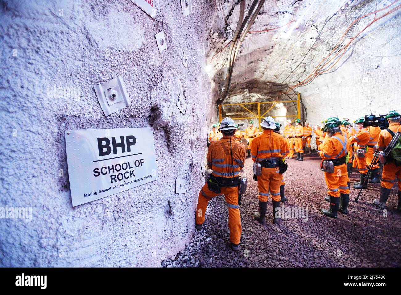 FILE - A general view of the underground mine during a tour of the Olympic Dam mine site in ...