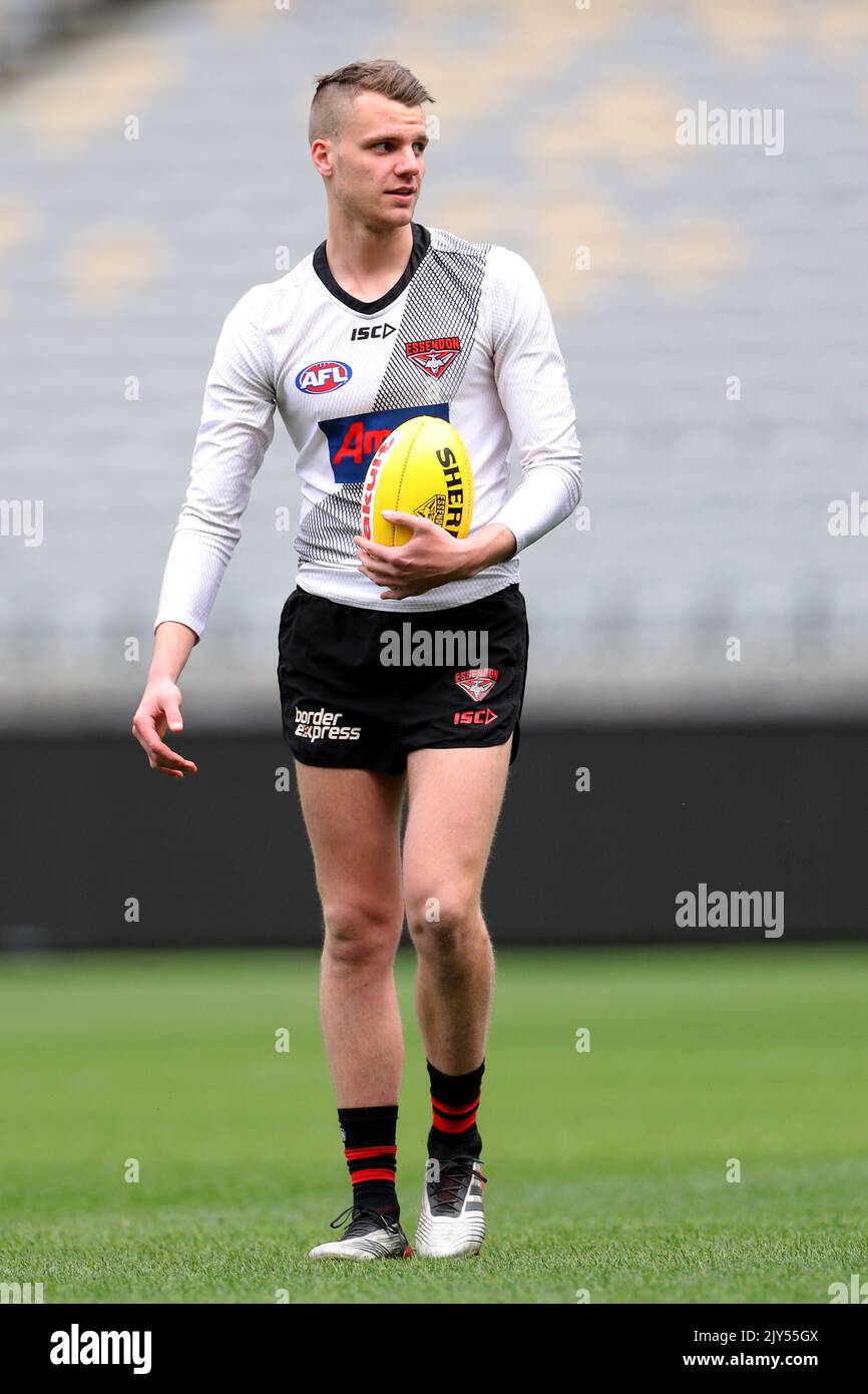 Jordan Ridley is seen during an Essendon Bombers training session at ...