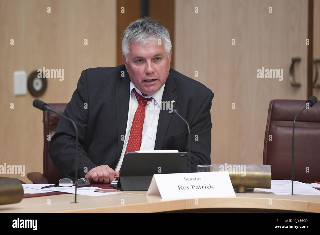 Centre Alliance Senator Rex Patrick is seen during a Senate inquiry at ...