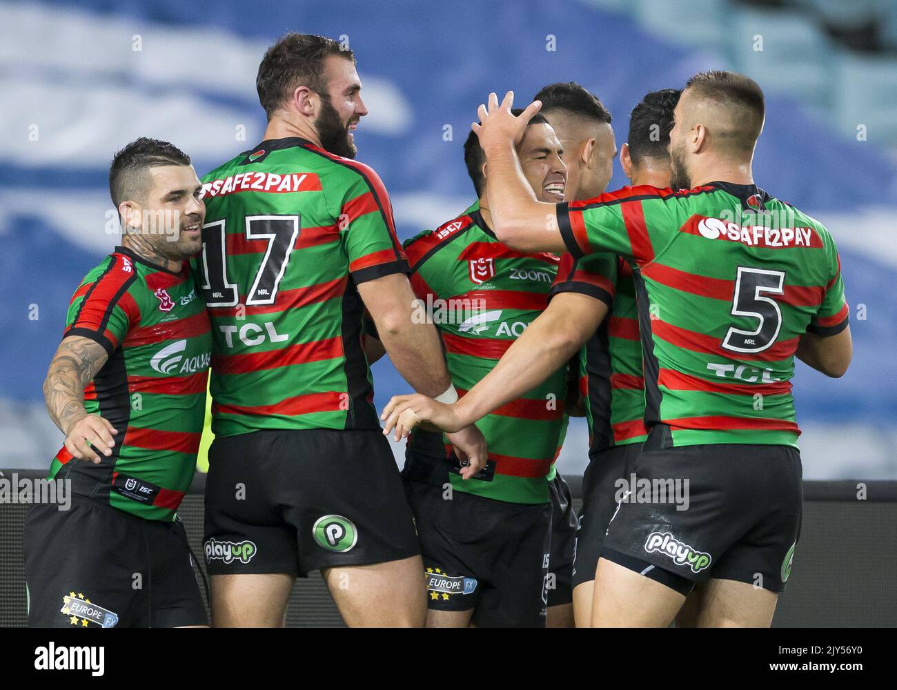 Cody Walker of the Rabbitohs scores during the Round 25 NRL match ...