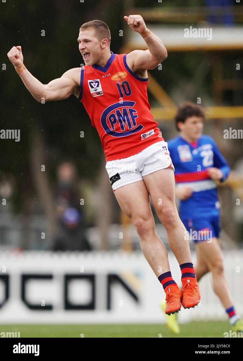 Matt Arnot of Port Melbourne celebrates a goal during the First VFL ...