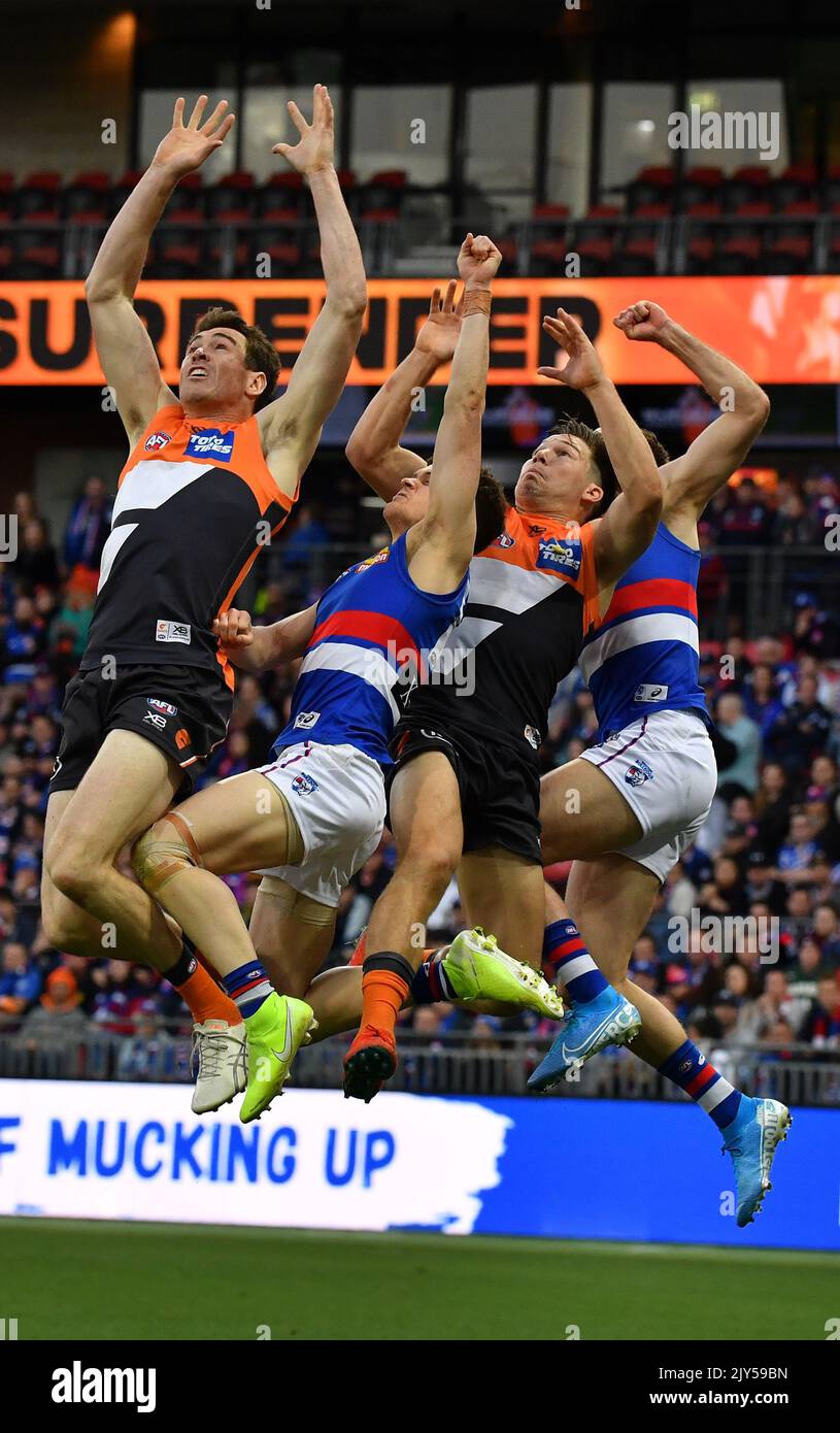 Jeremy Cameron and Toby Greene of the Giants and Hayden Crozier and ...