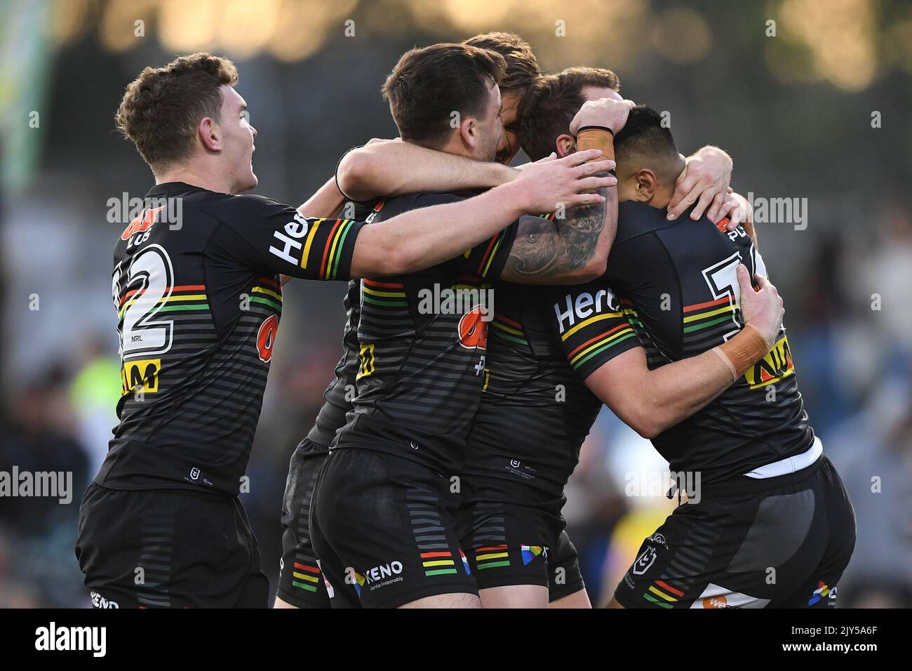 Moses Leota of the Panthers scores a try during the Round 25 NRL match ...