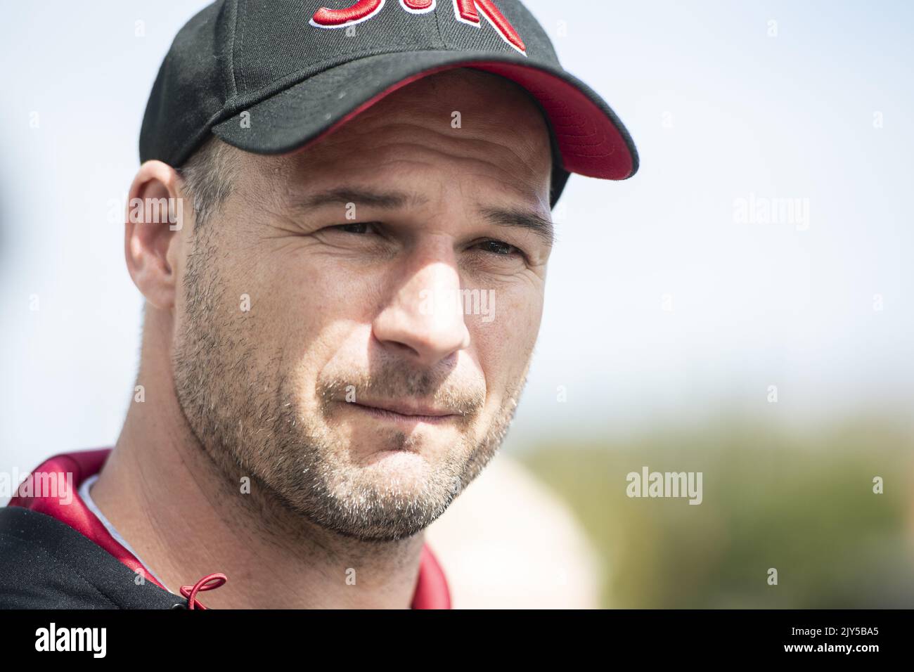 Former AFL player Aaron Hamill speaks to the media during a press ...
