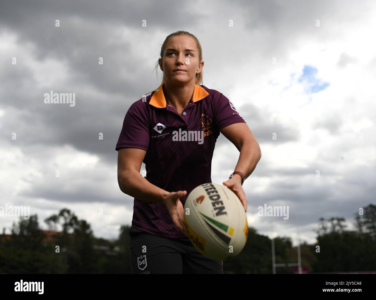 Brisbane Broncos NRLW Centre Meg Ward poses for photos in Brisbane ...