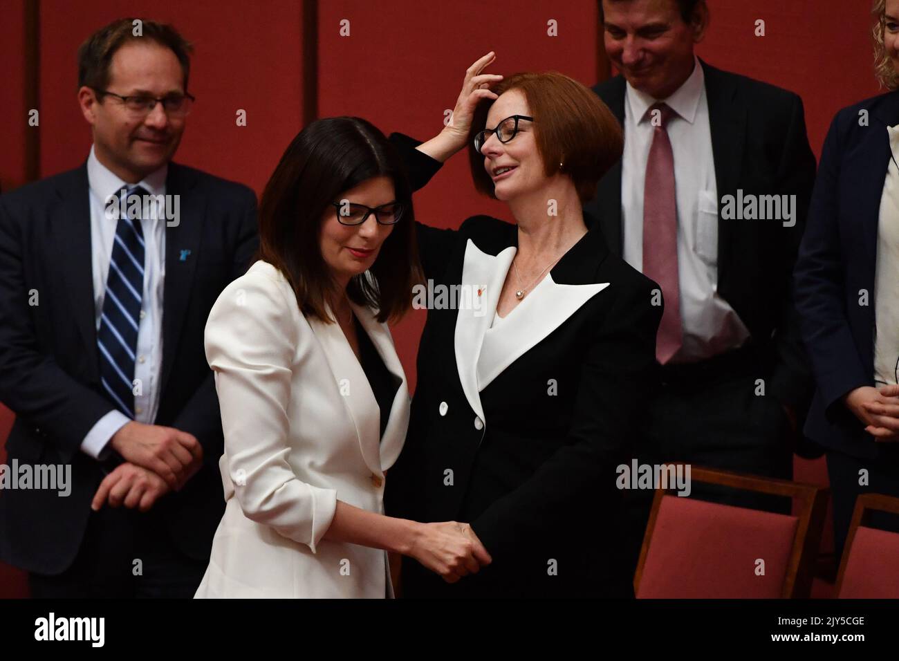 Former prime minister Julia Gillard and Labor Senator Marielle Smith ...