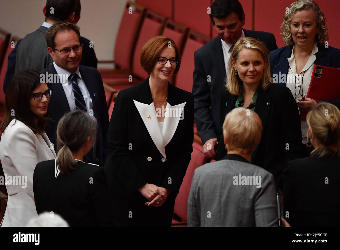 Former prime minister Julia Gillard smiles after Labor Senator Marielle ...